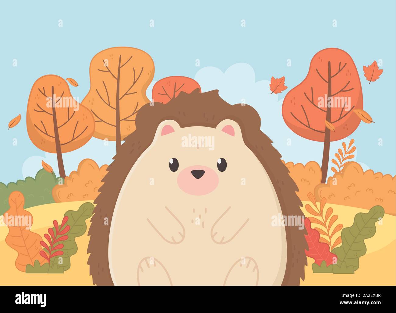 cute hedgehog sitting forest leaves foliage hello autumn vector ...