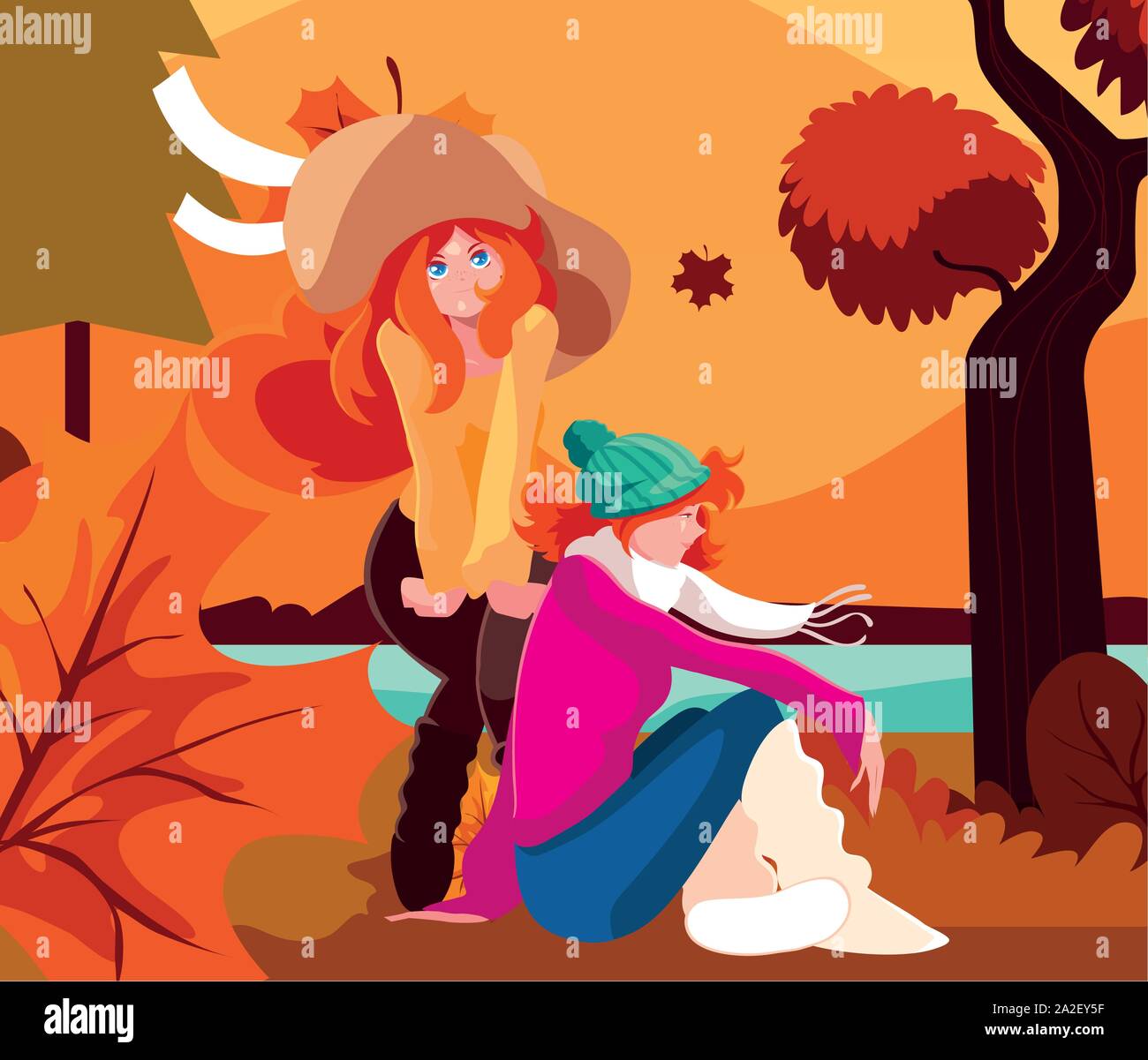 Women in autumn design, season nature ornament garden decoration and ...