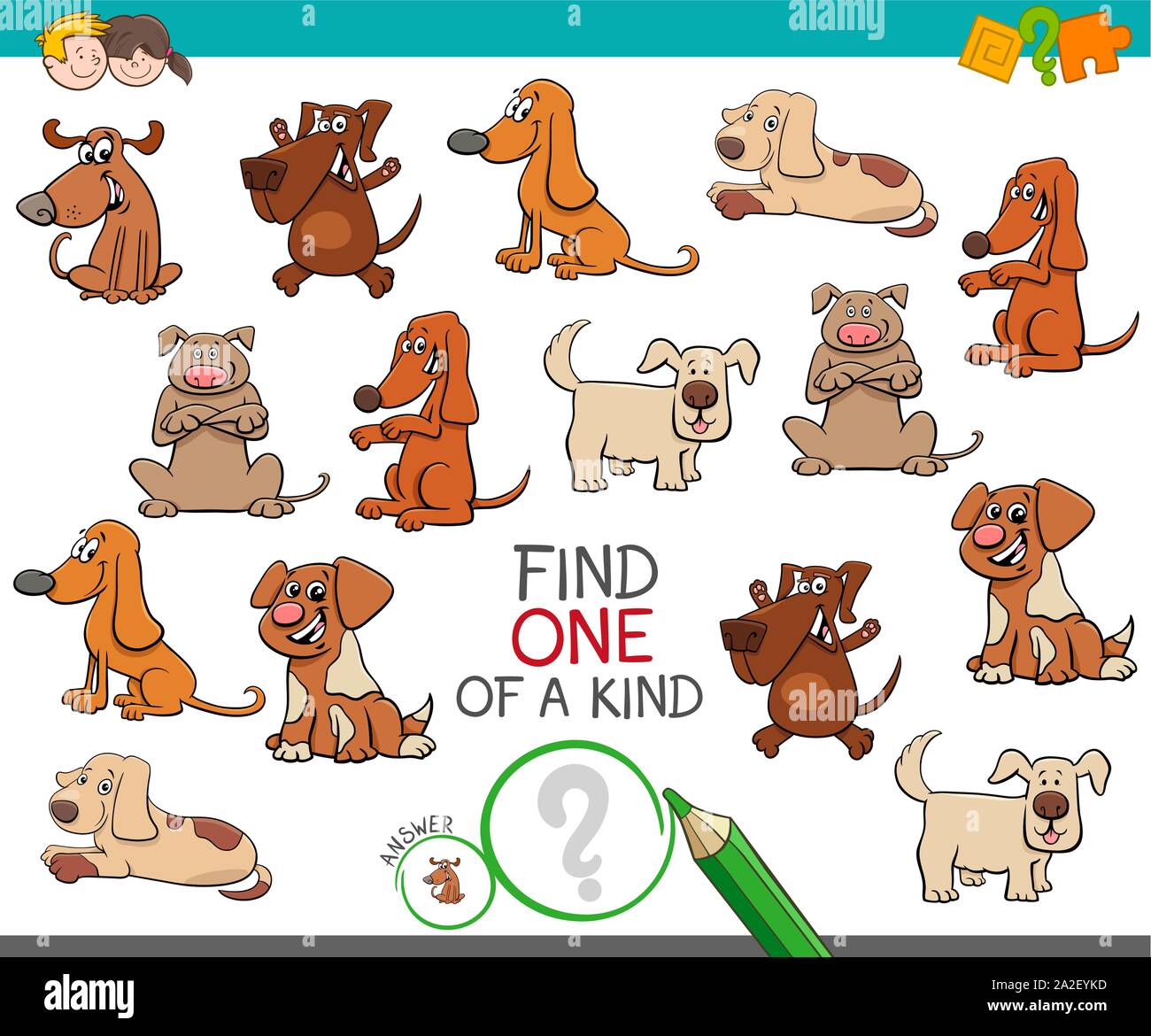 Cartoon Illustration of Find One of a Kind Picture Educational Activity ...