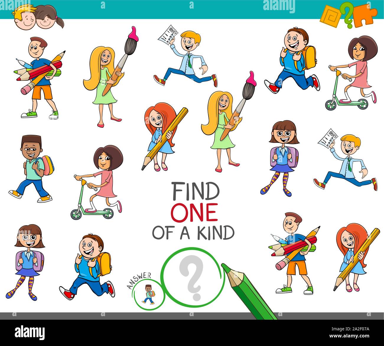 Cartoon Illustration of Find One of a Kind Picture Educational Activity ...