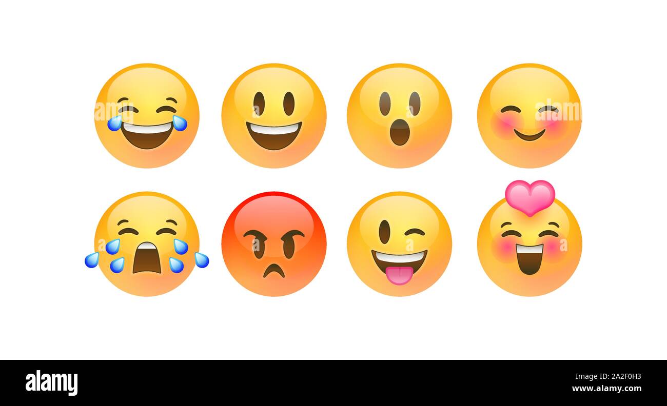 Fun 3d yellow smiley face icon set on isolated white background ...