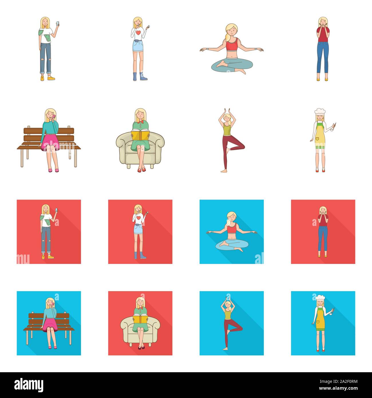 Vector design of posture and mood sign. Set of posture and female stock ...