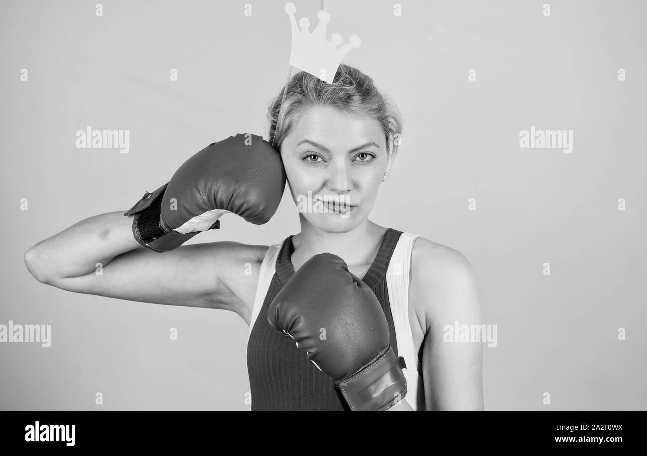 Woman boxing glove and crown symbol of princess. Queen of sport. Become ...