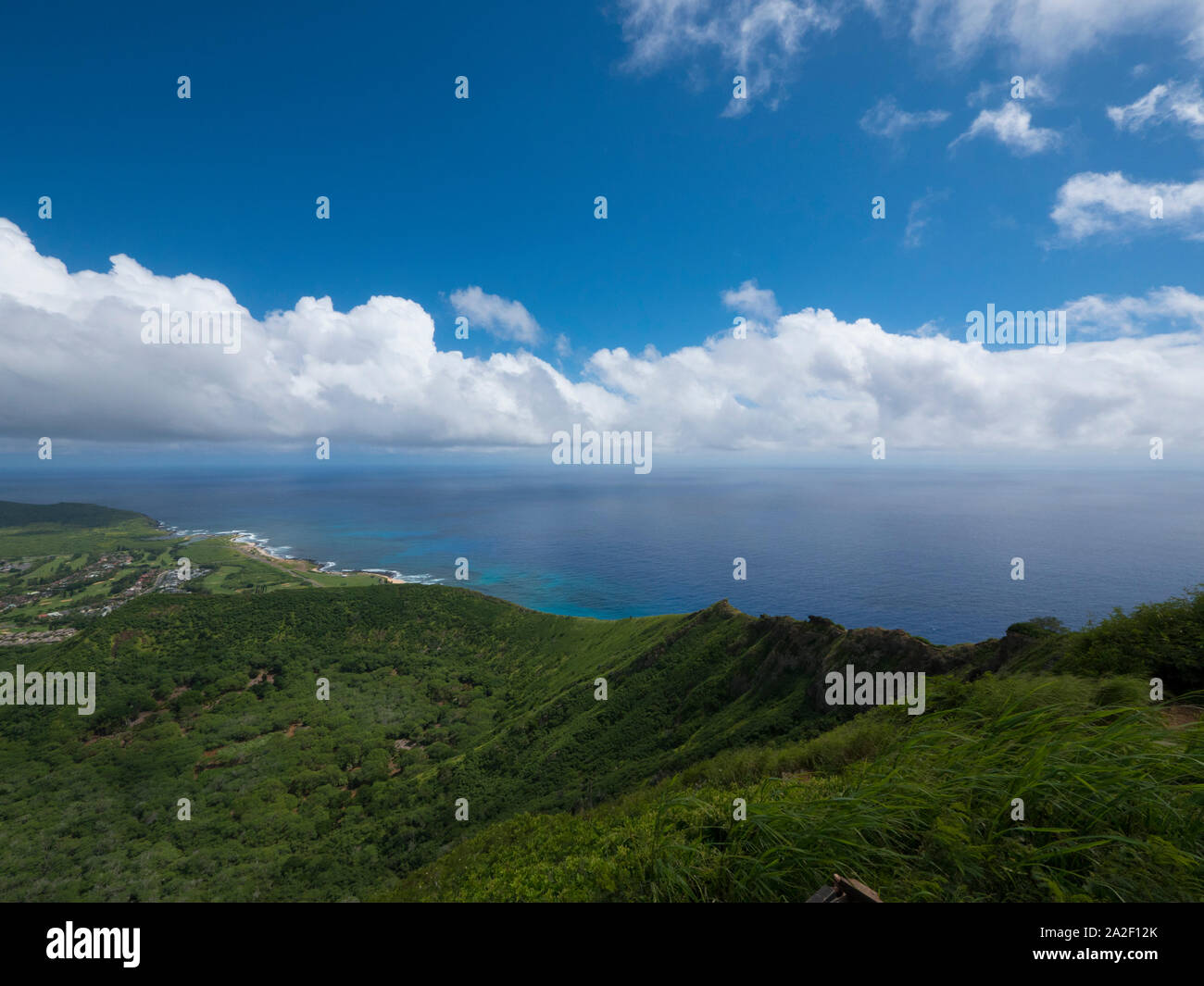 A wide angle view from the top of Koko Head trail in Oahu,Hawaii Stock ...