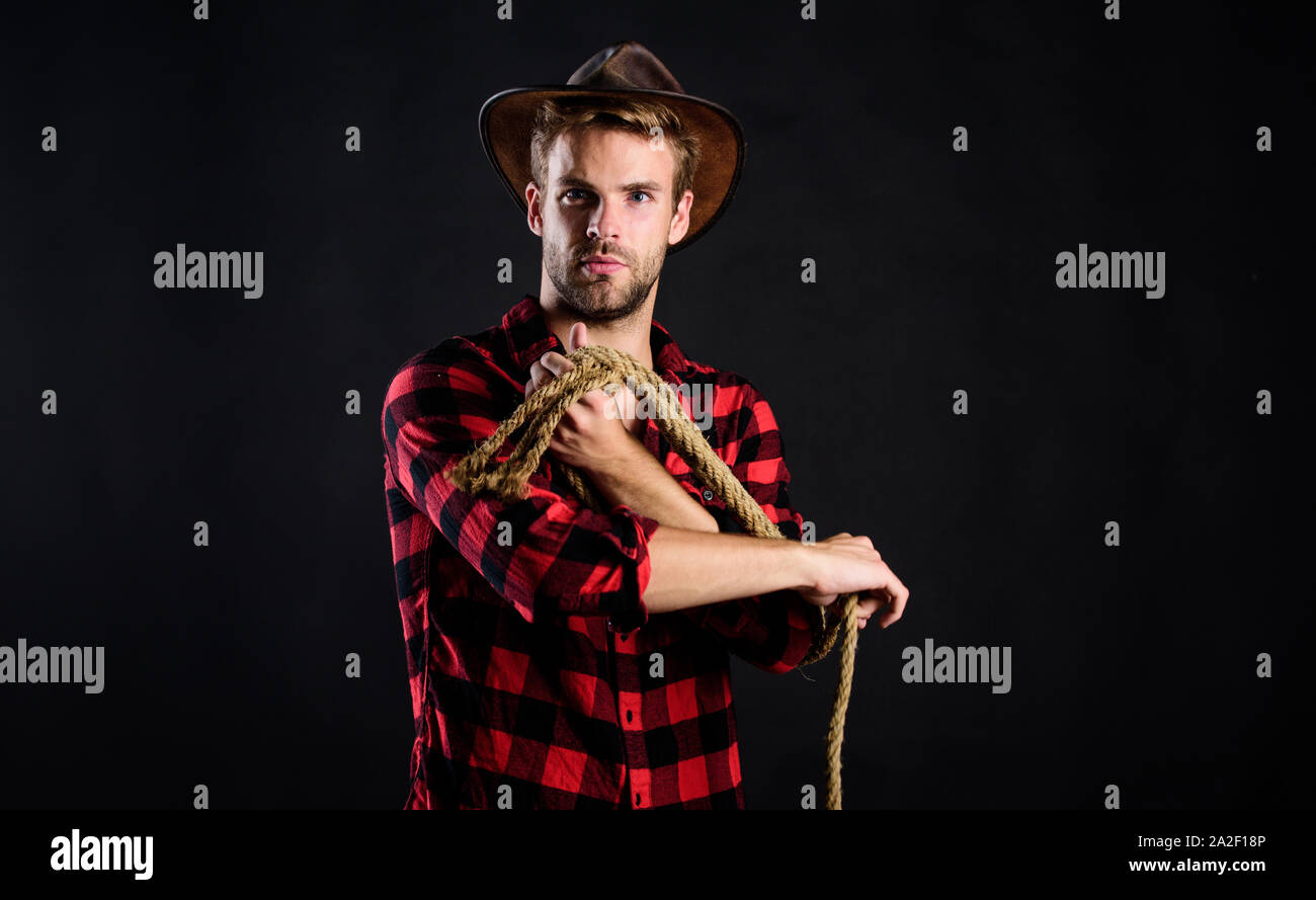 sheriff. wild west rodeo. man in hat black background. western cowboy ...