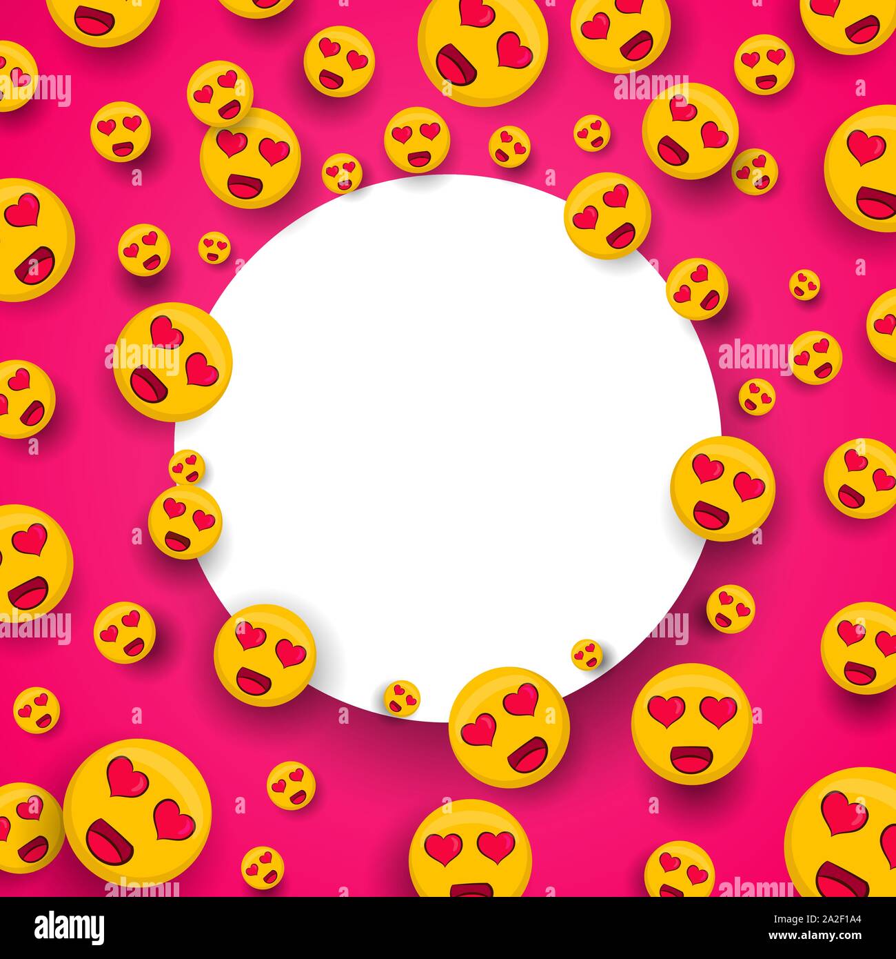 Love yellow emoticon icons on white copy space frame template. Romantic ...