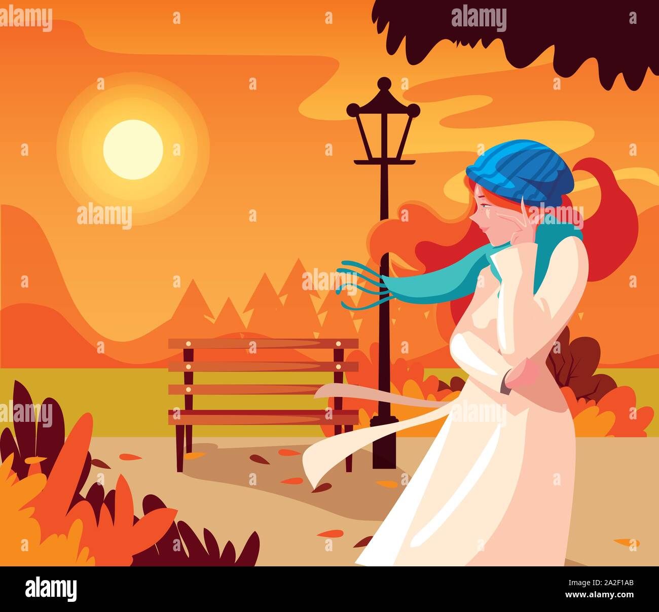 Woman in autumn design, season nature ornament garden decoration and ...