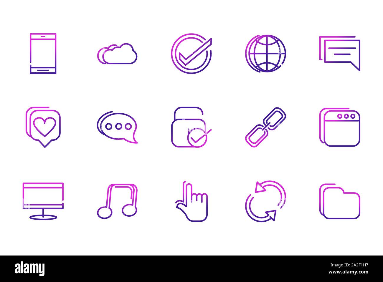 set of network social media icons line gradient vector illustration ...
