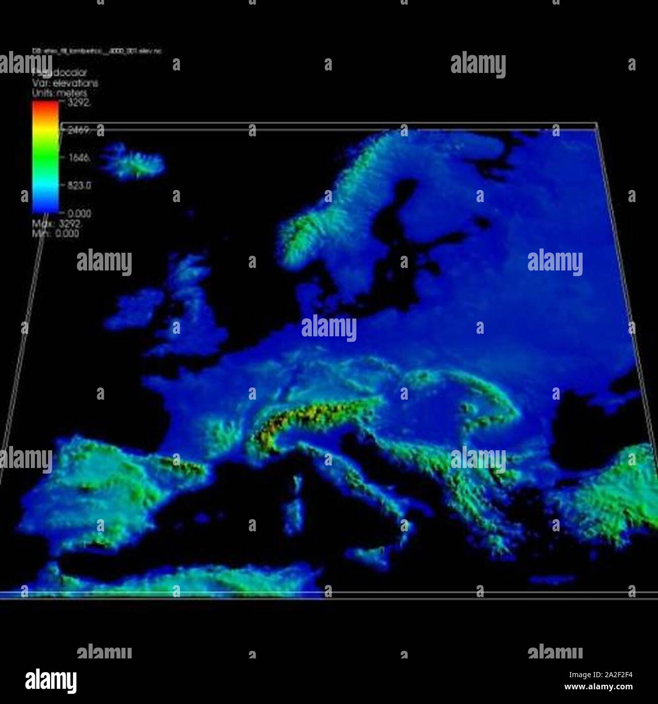 Elevation map of Europe Stock Photo - Alamy