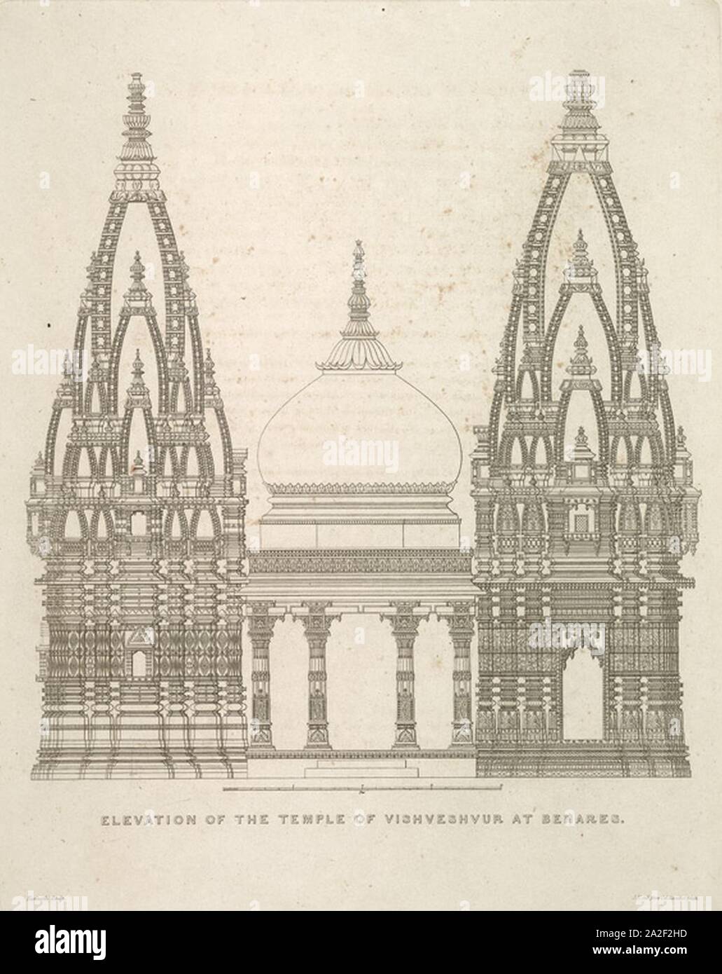 Elevation Of The Temple Of Vishveshwur at Benares by James Prinsep 1834 ...