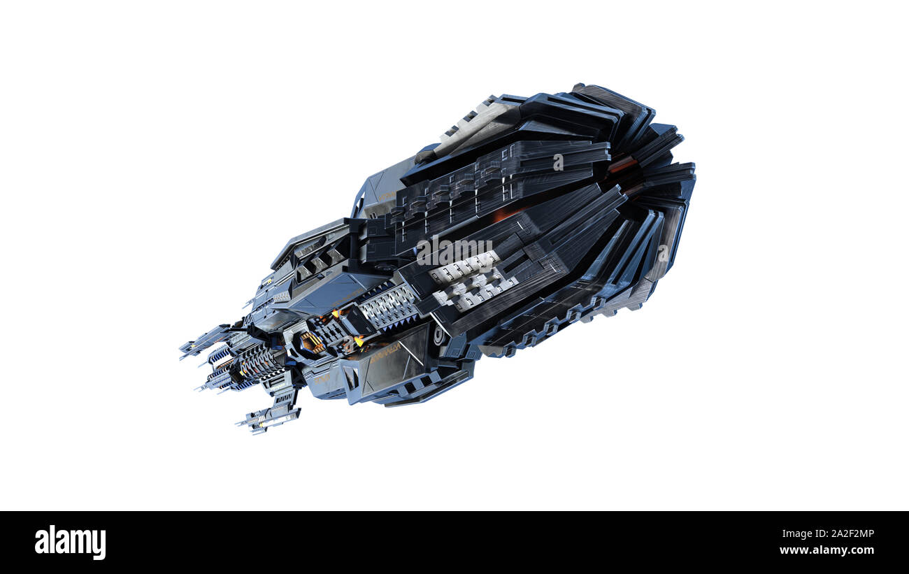 Alien mother ship, UFO spacecraft in flight isolated on white ...