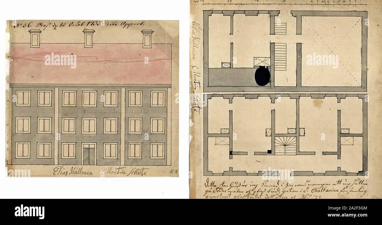 Elias Kullmans hus ritning 1733 Stock Photo - Alamy
