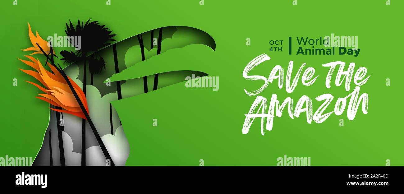 Save the amazon papercut web banner for world animal day. Paper cut ...