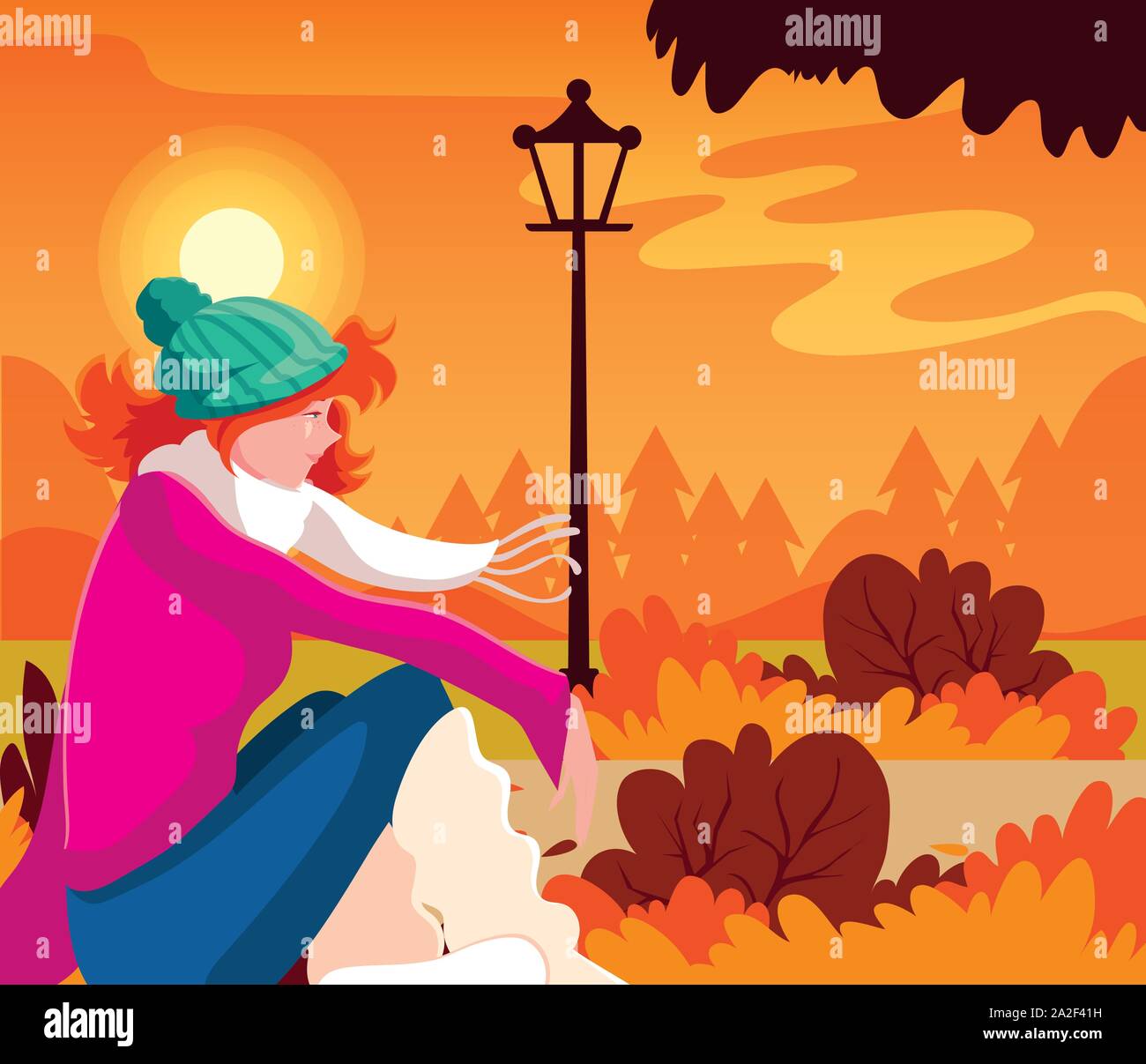 Woman in autumn design, season nature ornament garden decoration and ...