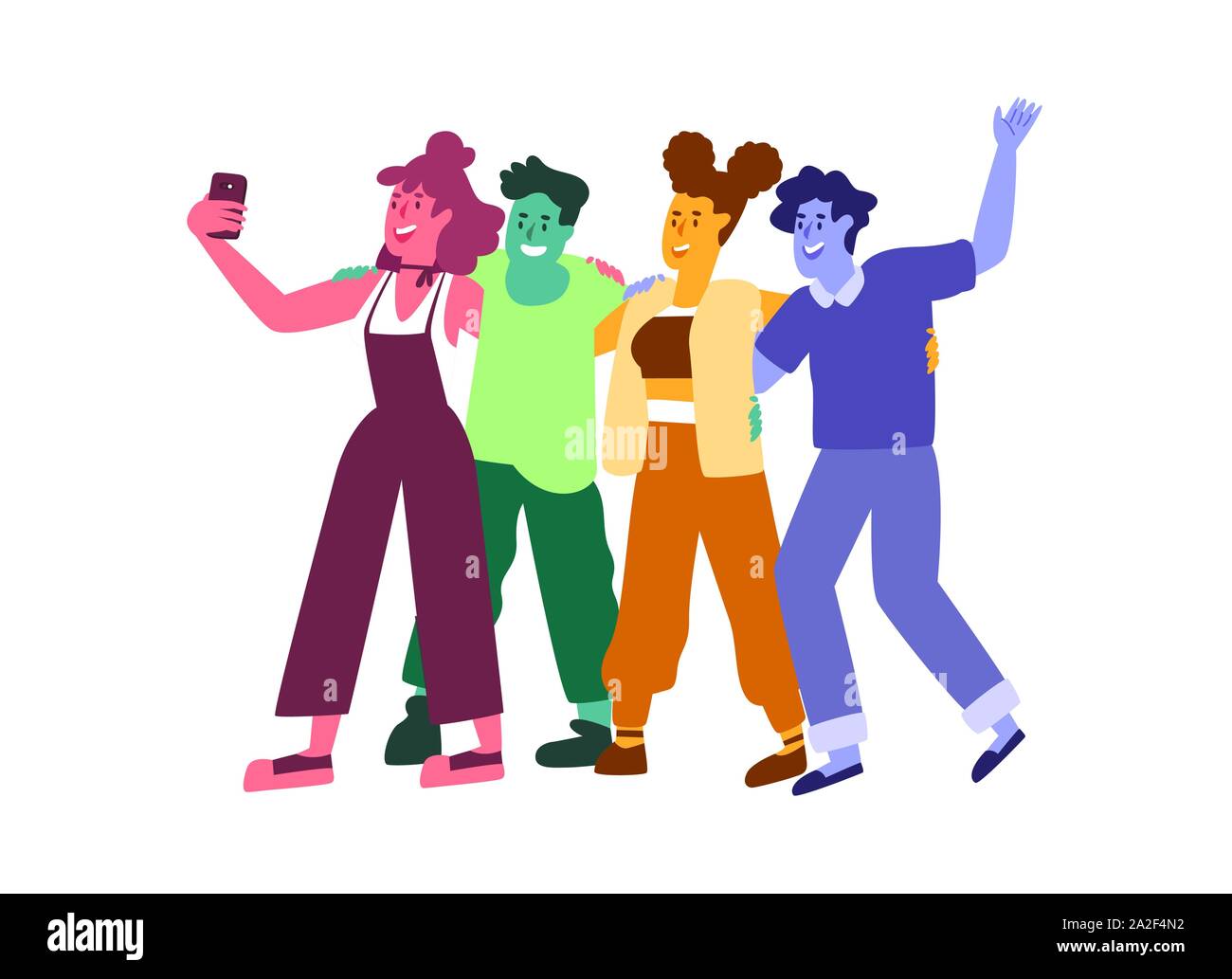 Happy young friend group taking selfie with mobile phone. Diverse boy ...