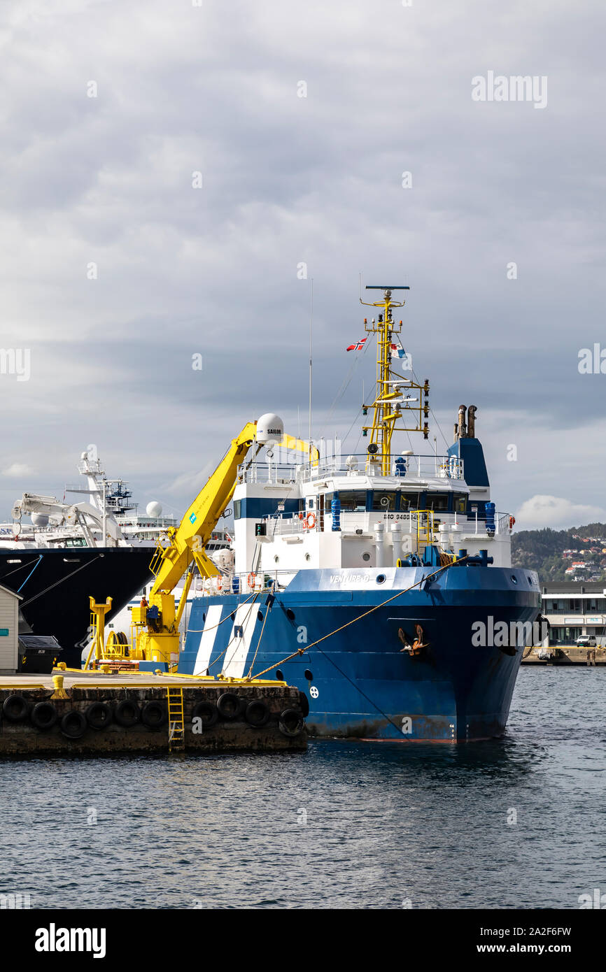Offshore support vessel Venture-G in the port of Bergen, Norway Stock ...