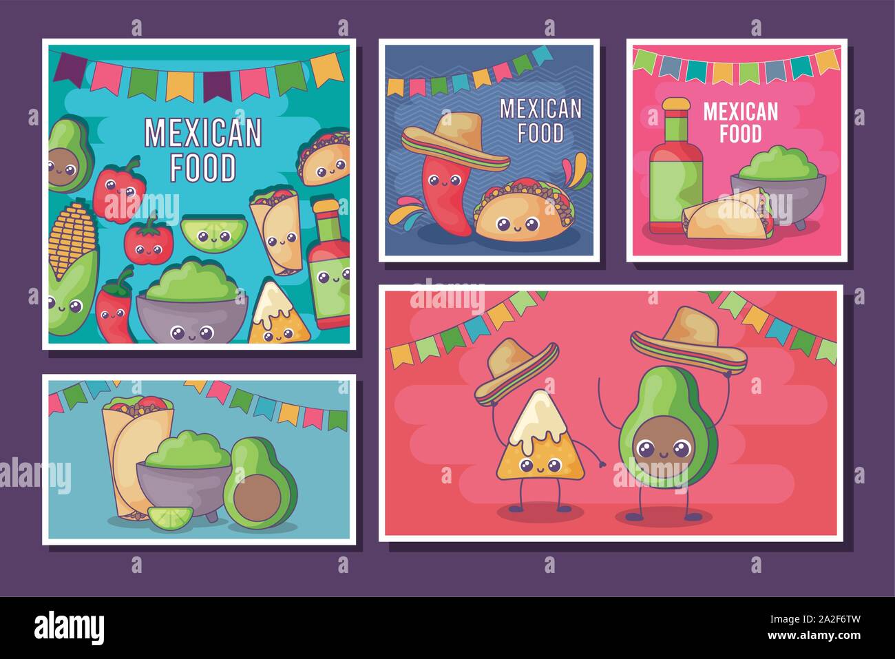 set of card of Mexican food kawaii vector illustration design Stock ...