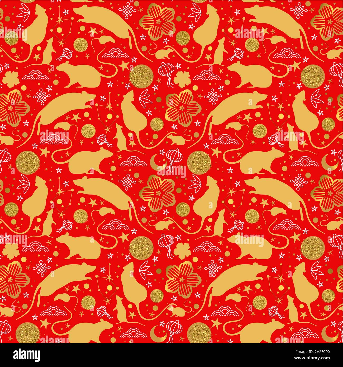 Chinese New Year of the rat seamless pattern with gold mouse animals ...