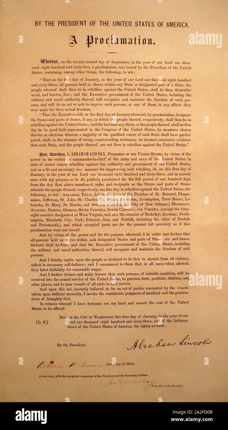 Emancipation proclamation typeset signed Stock Photo - Alamy