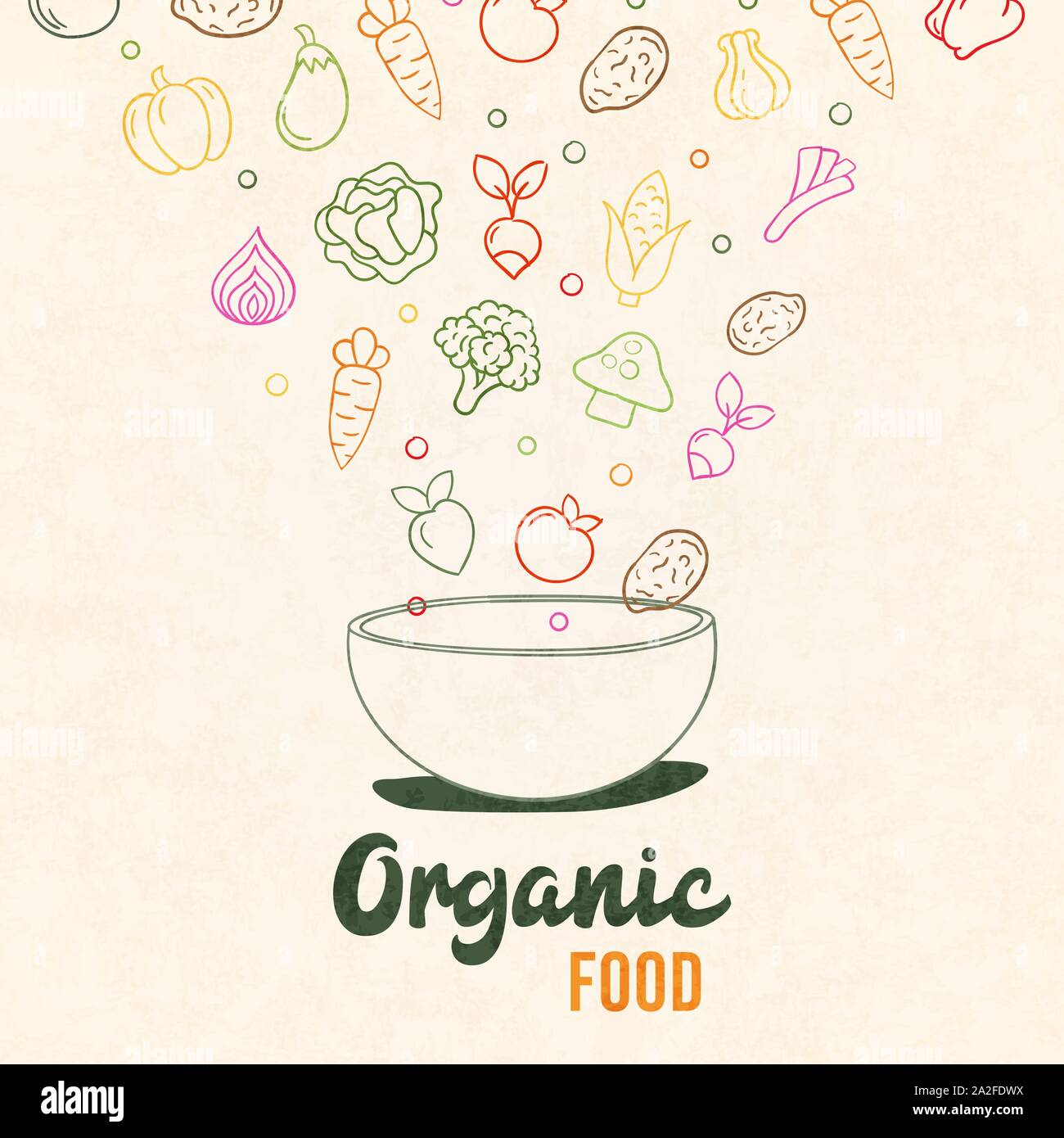 Healthy organic food illustration of colorful vegetables in hand drawn ...