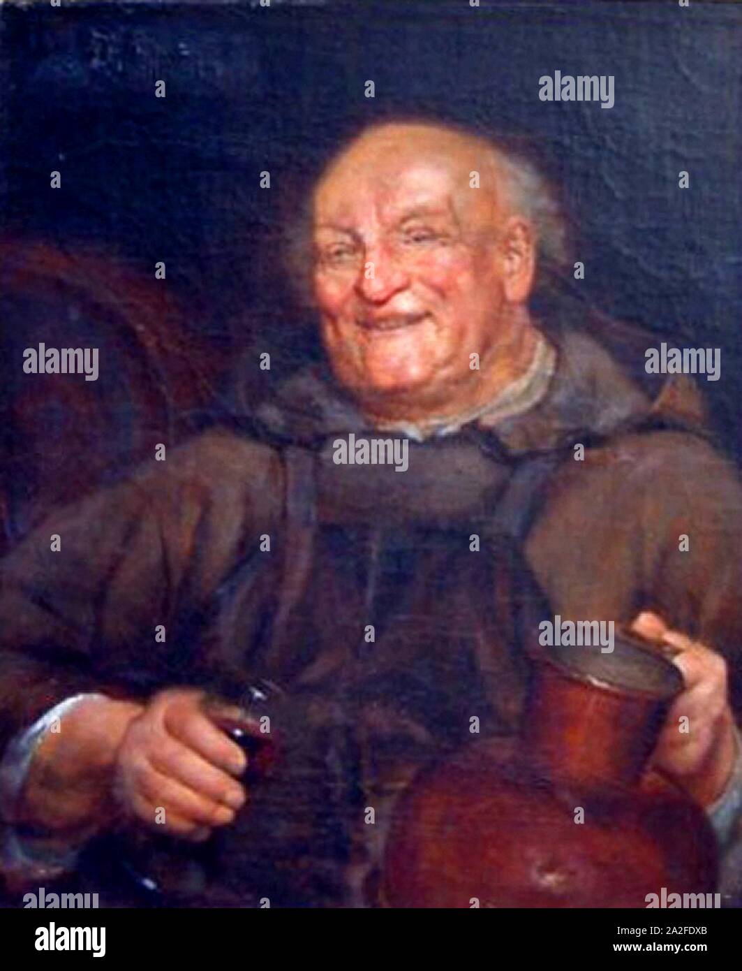 English School Monk drinking wine XIXe Stock Photo - Alamy