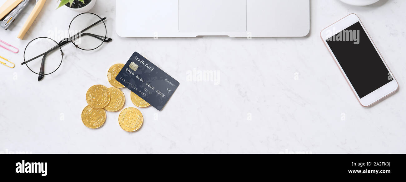 Concept of online payment with credit card with smart phone, laptop ...