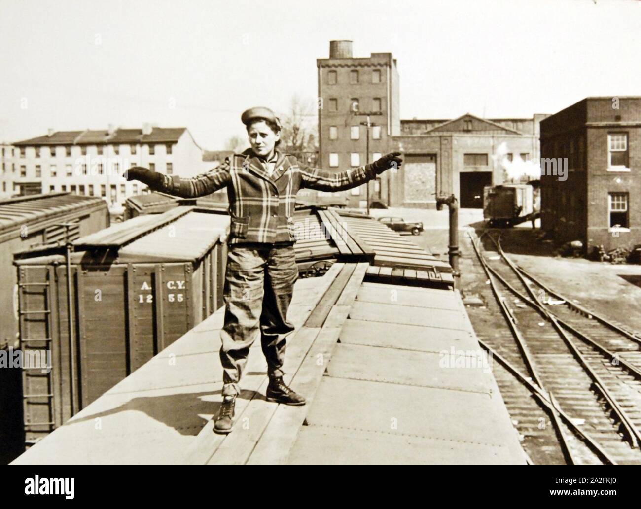 Elizabeth McDevitt, employed as a brakeman, signaling train crew ...