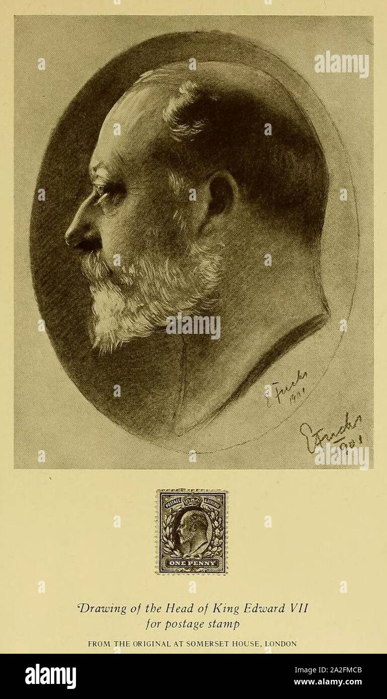 Emil Fuchs - Drawing of the Head of King Edward VII for postage stamp ...