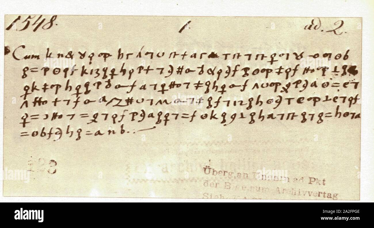 Encrypted annex to the partially encrypted letter from 1548 Stock Photo ...