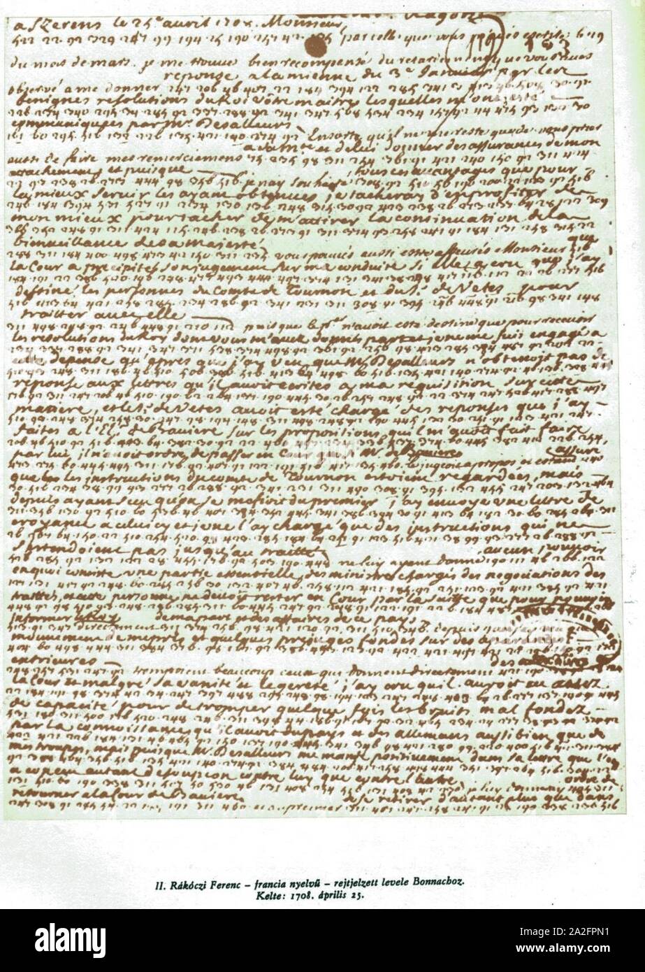Encrypted letter of Francis II Rákóczi 1708-04-25 Stock Photo - Alamy