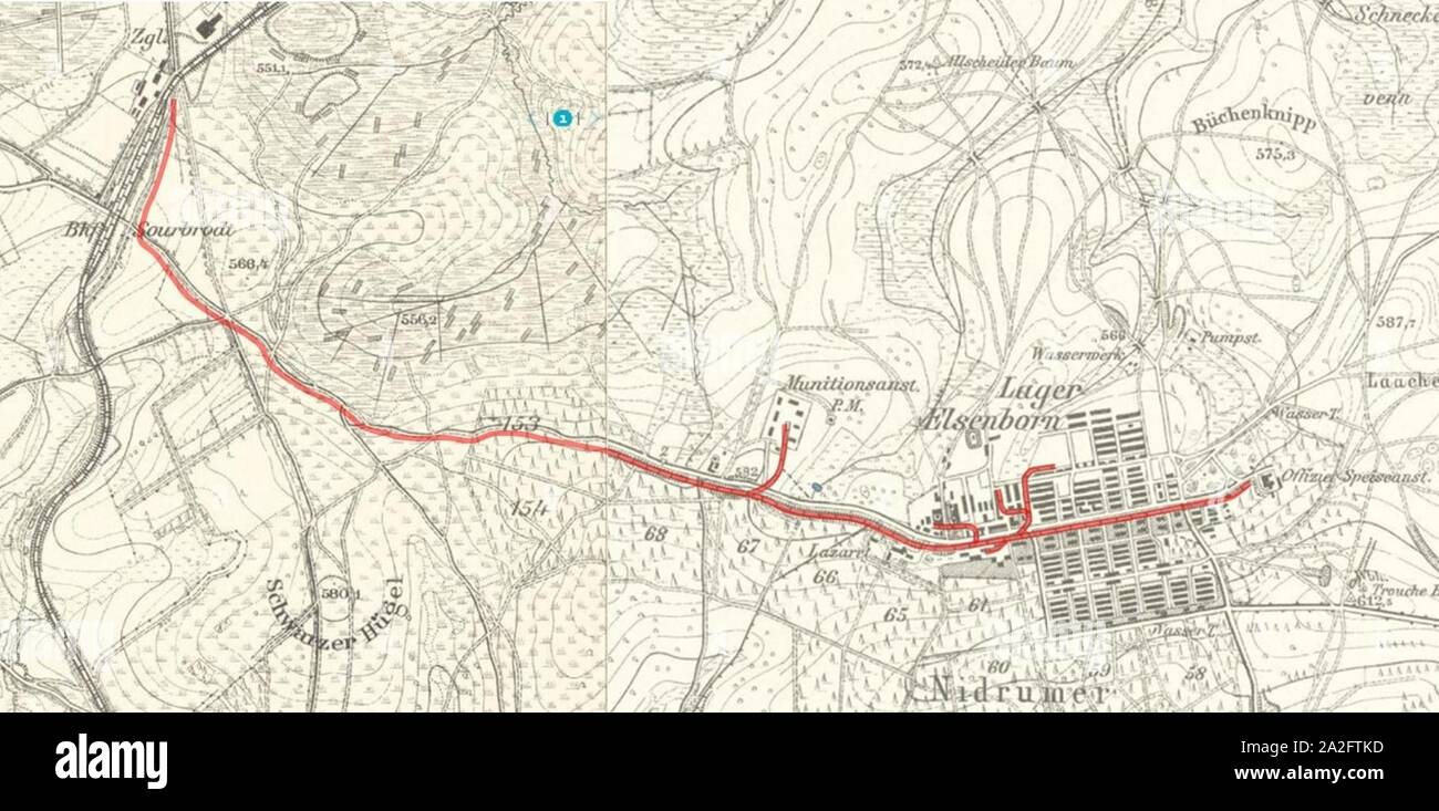 Elsenborn Camp Railway superimposed onto old maps Stock Photo - Alamy