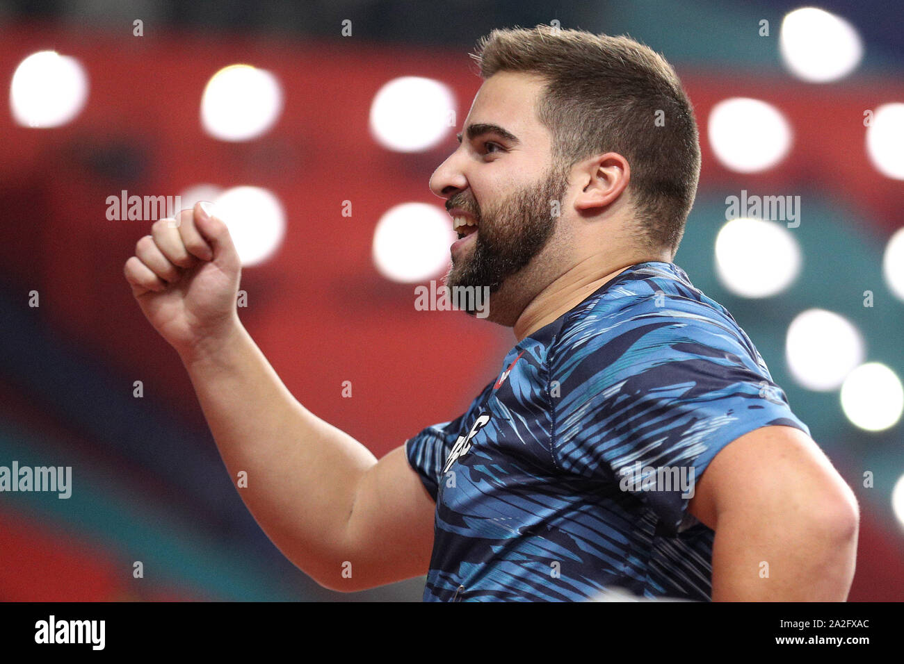 Doha, Qatar. 2nd Oct, 2019. Quentin Bigot of France reacts after the ...