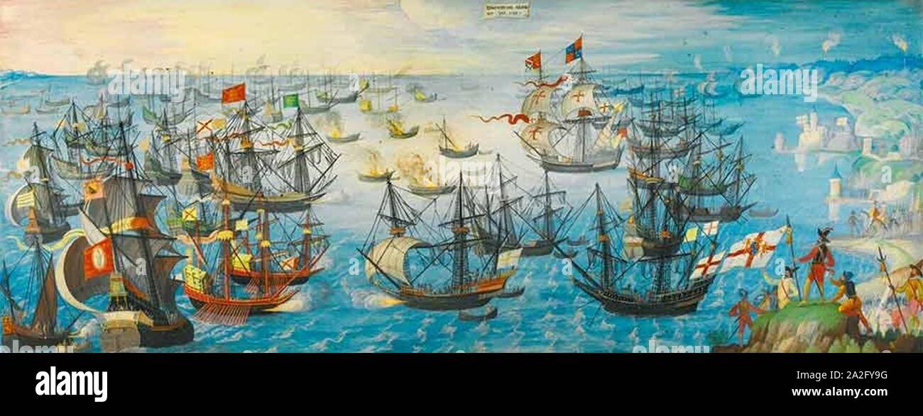 Elizabeth I Watching Defeat of Spanish Armada by an unknown artist ...