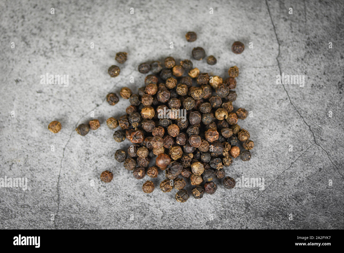 black pepper corn seed on dark background for ingredients cuisine thai ...