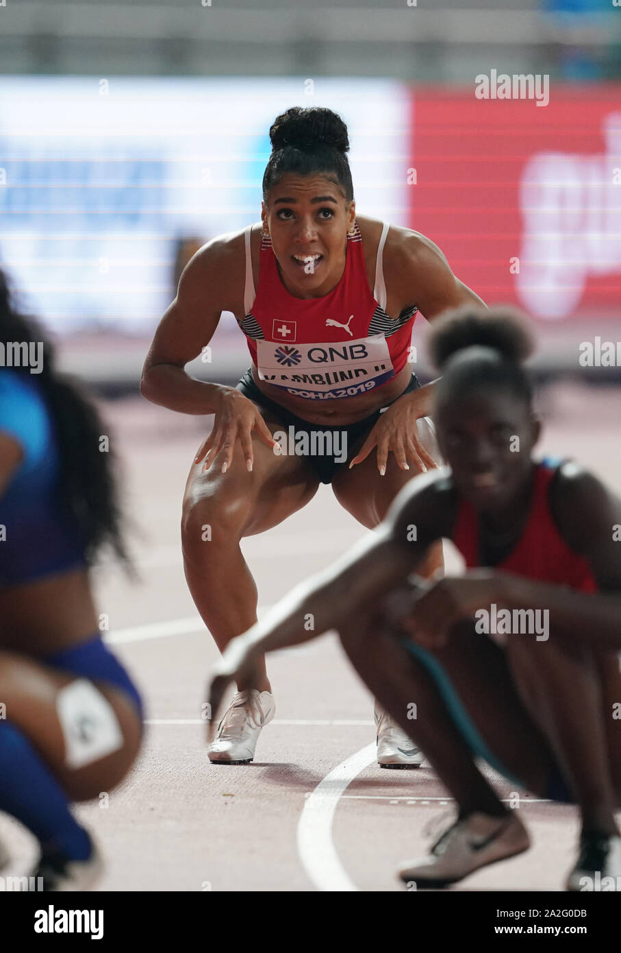 Doha, Qatar. 2nd Oct, 2019. Mujinga Kambundji of the Switzerland reacts ...