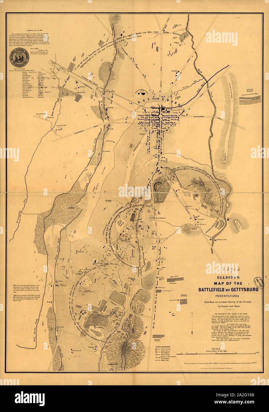 Elliott's map of the battlefield of Gettysburg, Pennsylvania Stock ...