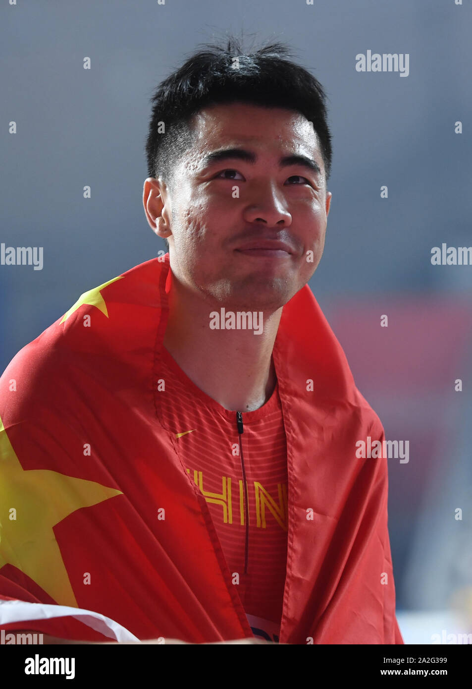 Doha, Qatar. 2nd Oct, 2019. Xie Wenjun of China celebrates after the ...