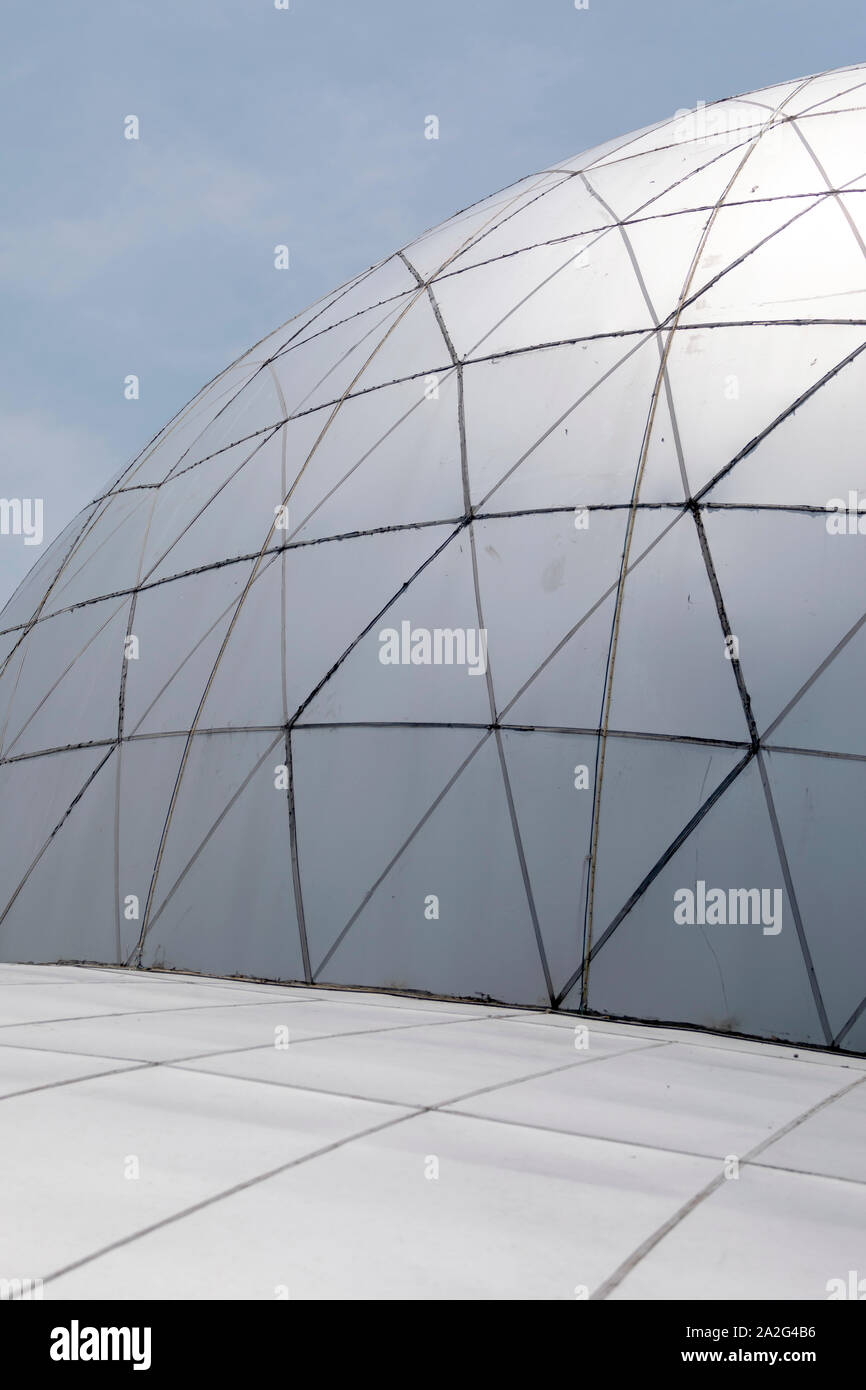 Space age modern silver dome structure with hexagonal and triangular ...
