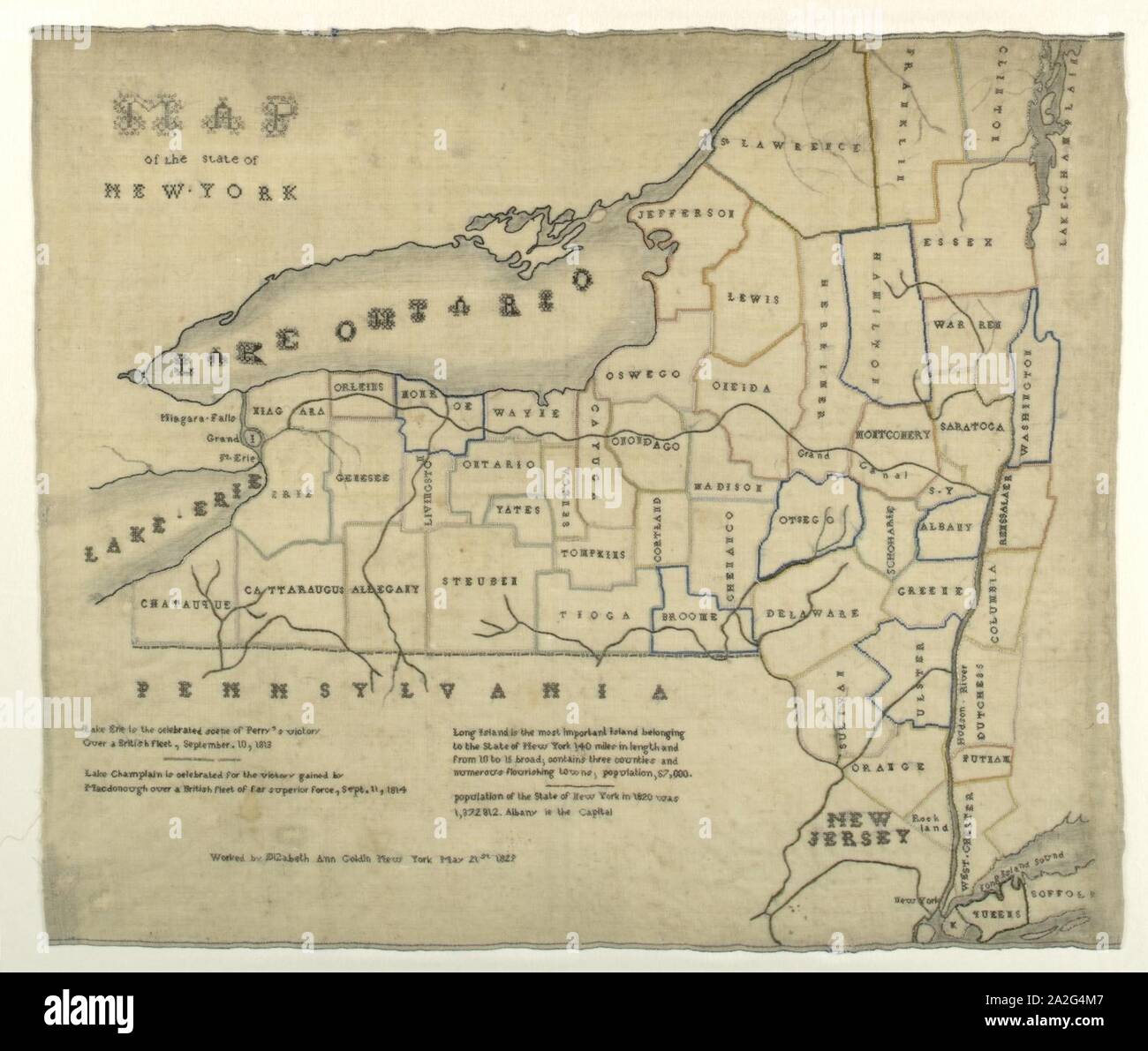 Embroidered Map, Map of the State of New York, 1829 Stock Photo - Alamy