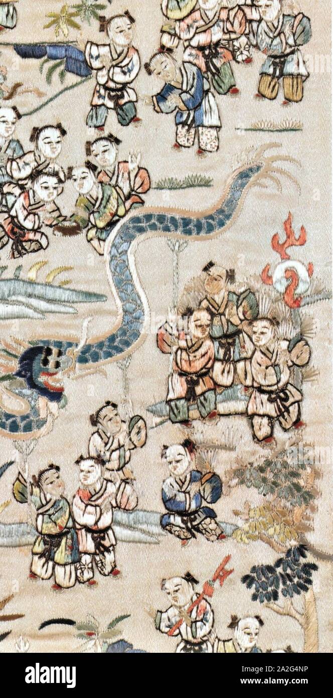 Embroidered band, 20th century china, silk, satin weave embroidery ...