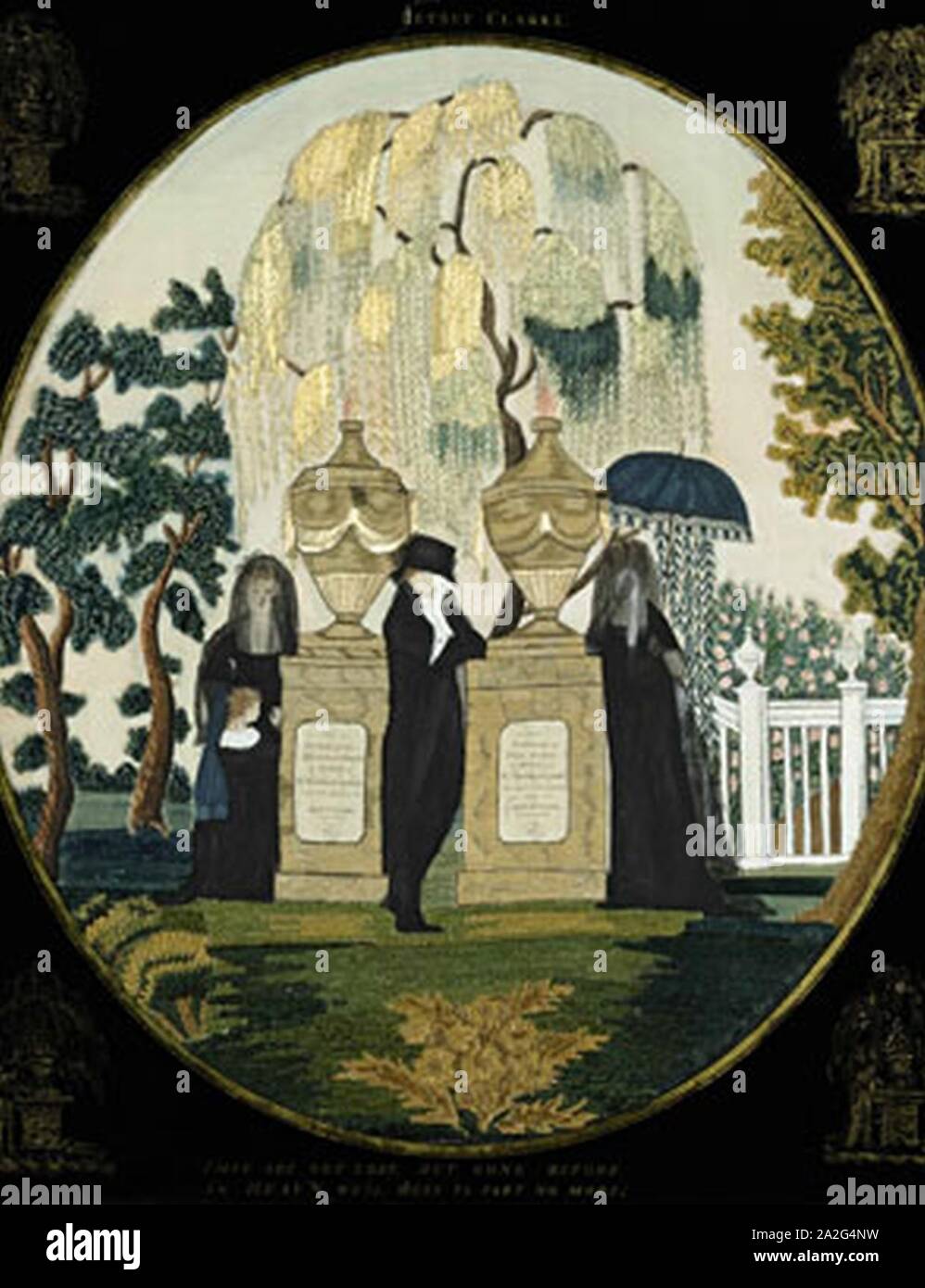 Embroidered and Painted Silk Mourning Picture Betsey Clarke Miss Patten ...