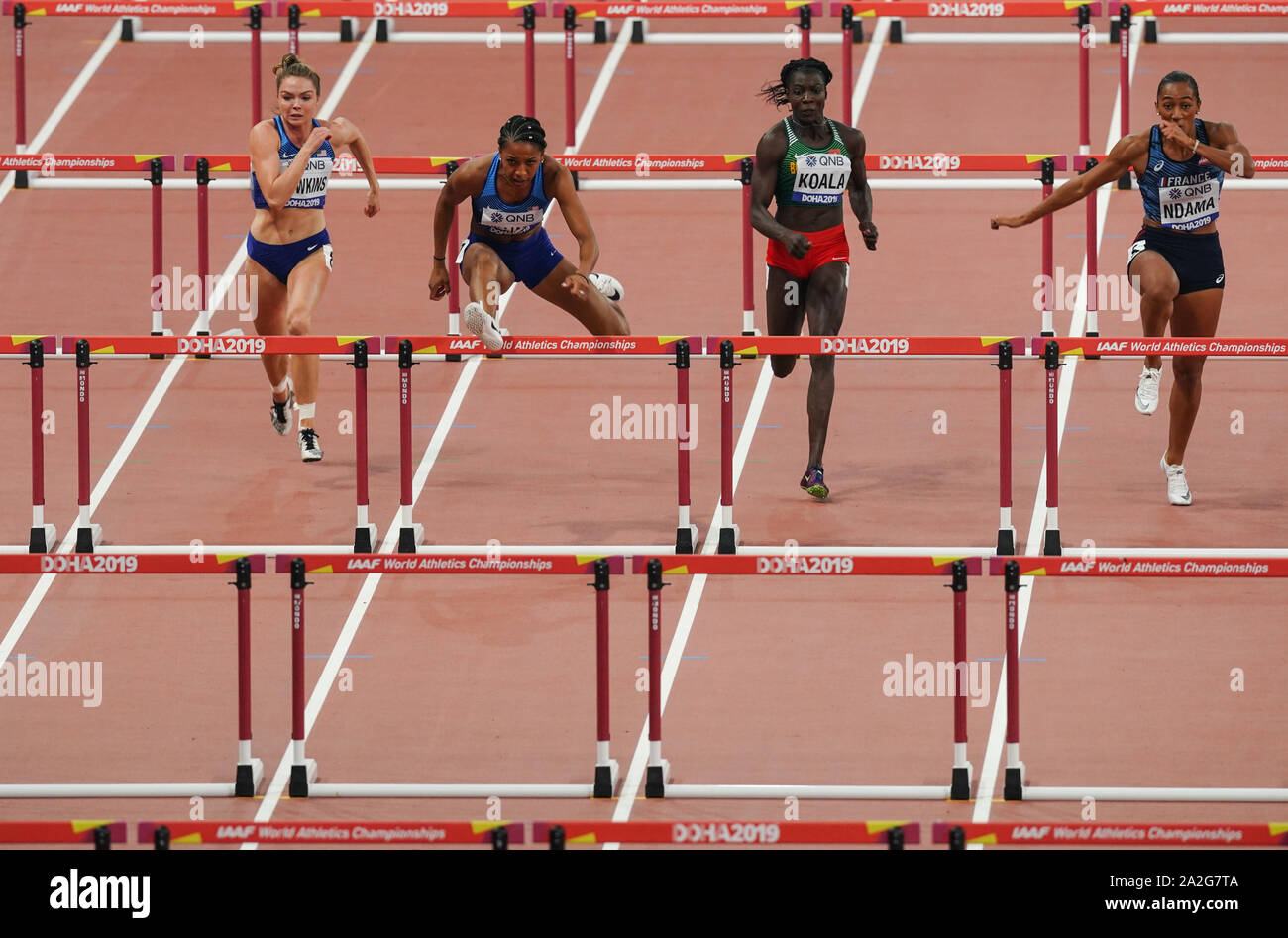 Doha, Qatar. 2nd Oct, 2019. Kendell Williams (2nd L) of the United ...
