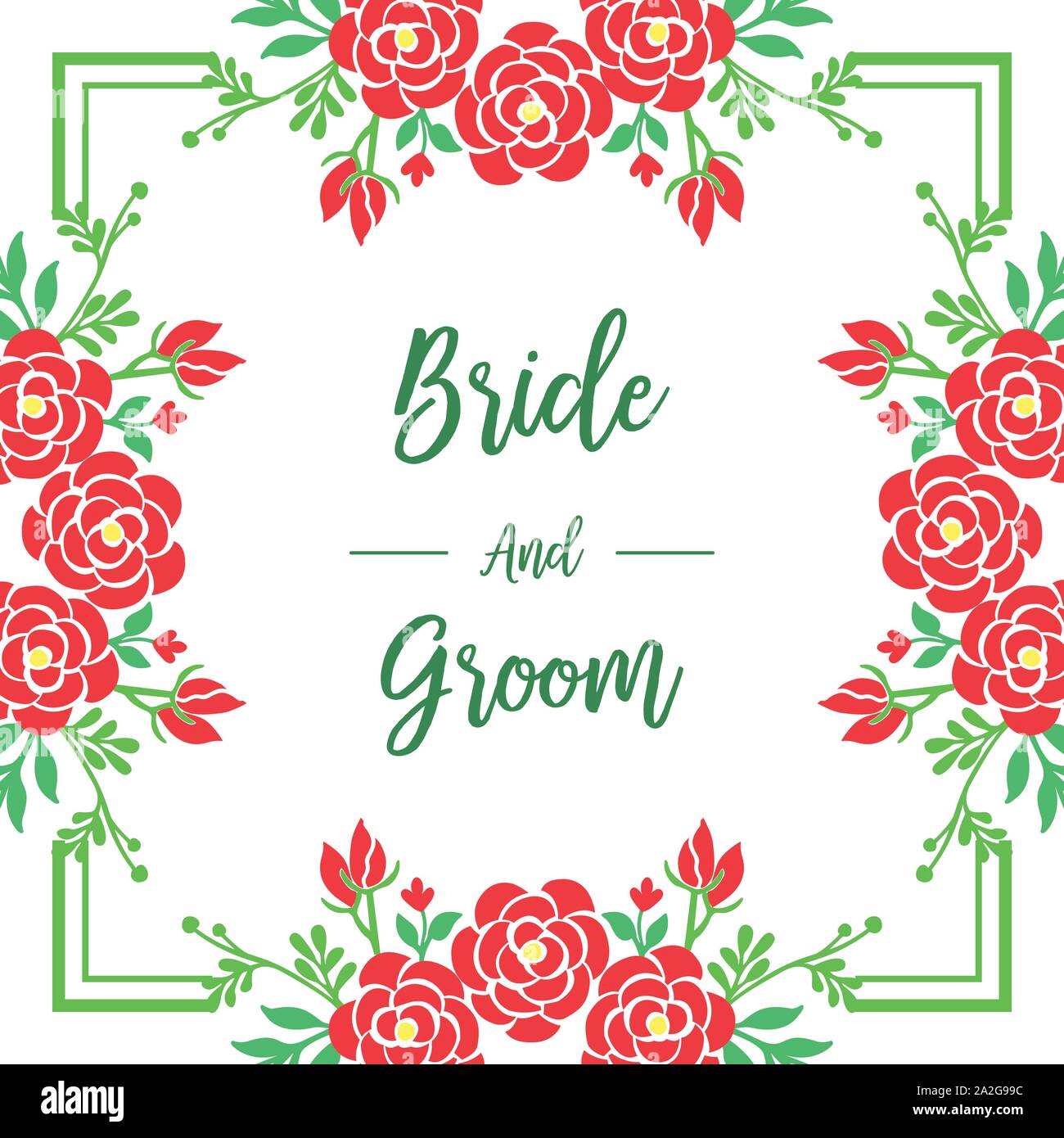 Beautiful red rose flower frame, wedding card for bride and groom ...