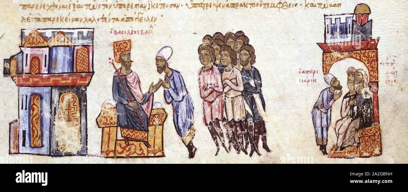 Emperor Basil I sends a messenger to the two magistroi Stock Photo - Alamy