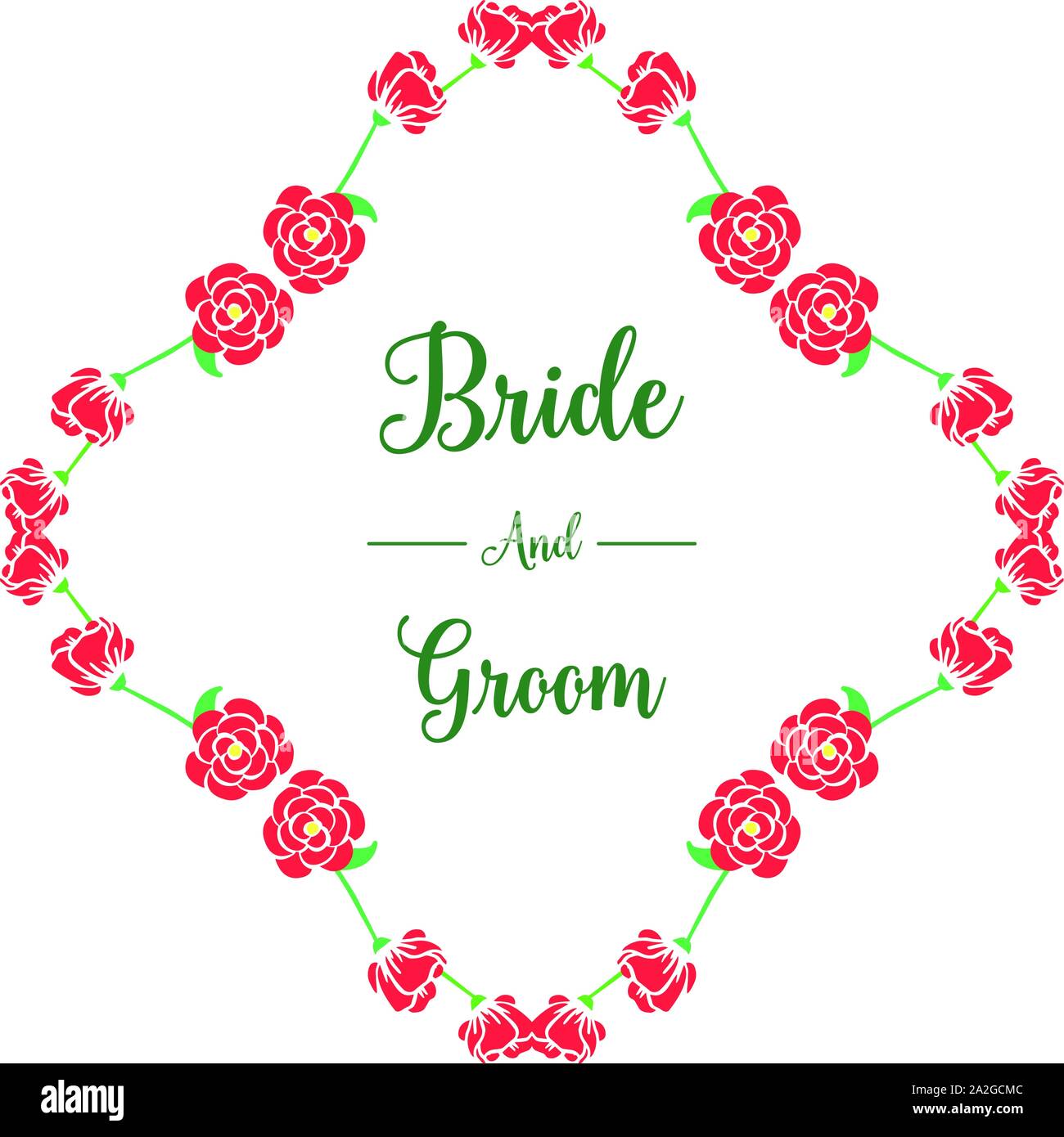 Calligraphic text of bride and groom, with elegant flower frame. Vector ...