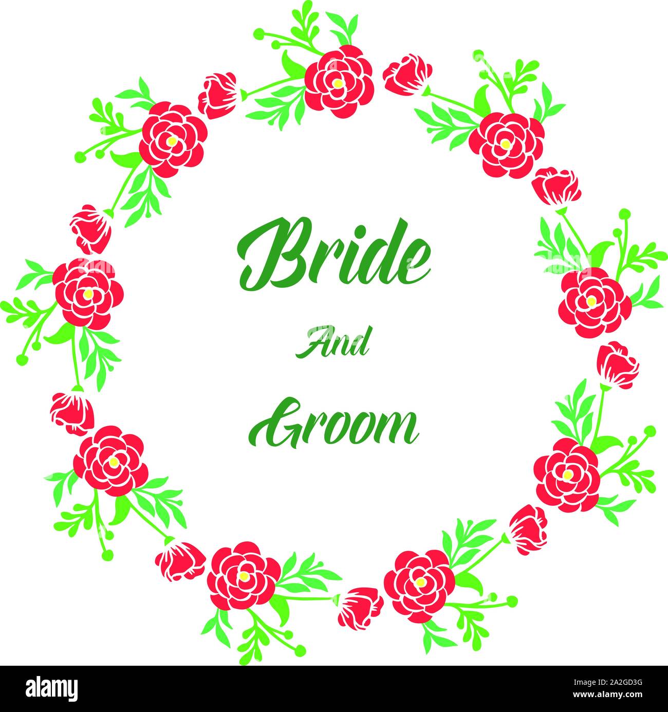 Calligraphic text of bride and groom, with elegant flower frame. Vector ...
