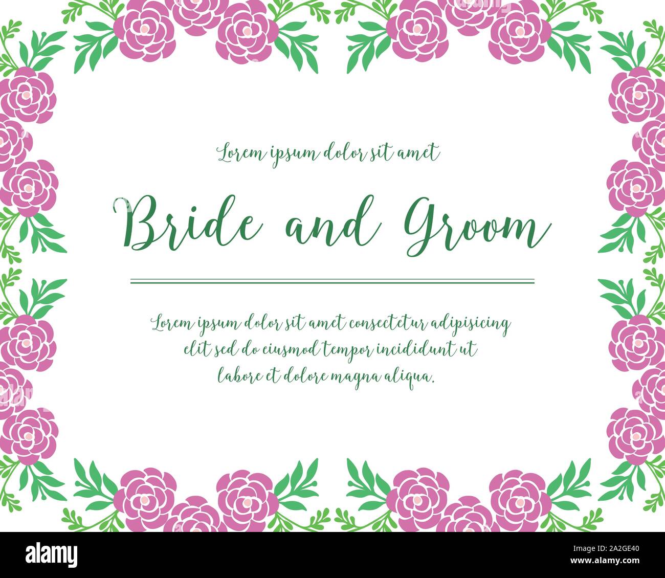 Wedding lettering for bride and groom, with nature purple rose flower ...