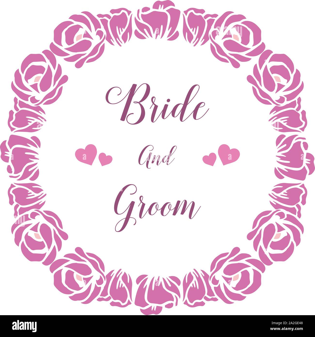 Wedding lettering for bride and groom, with nature purple rose flower ...