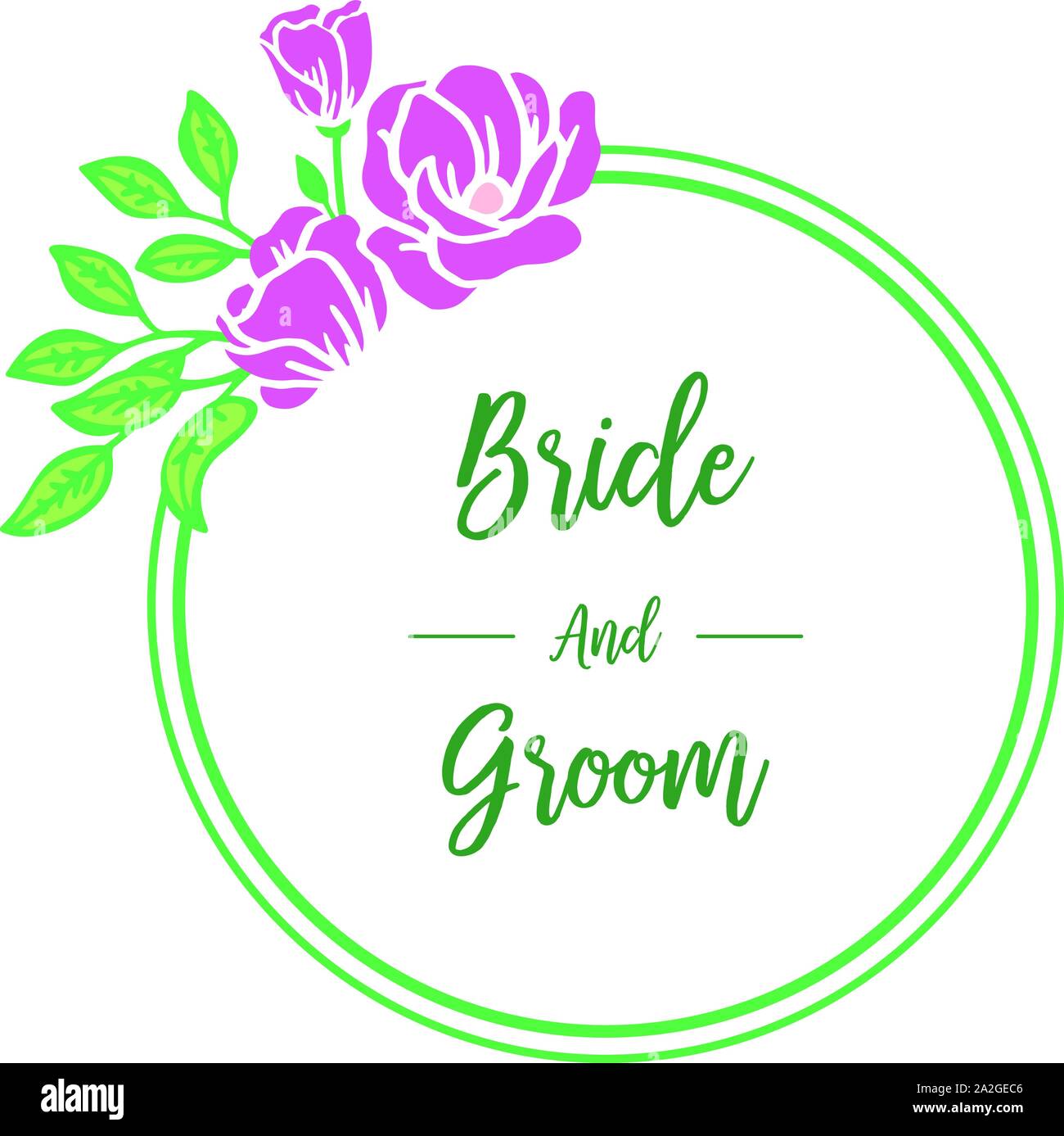 Wedding lettering for bride and groom, with nature purple rose flower ...