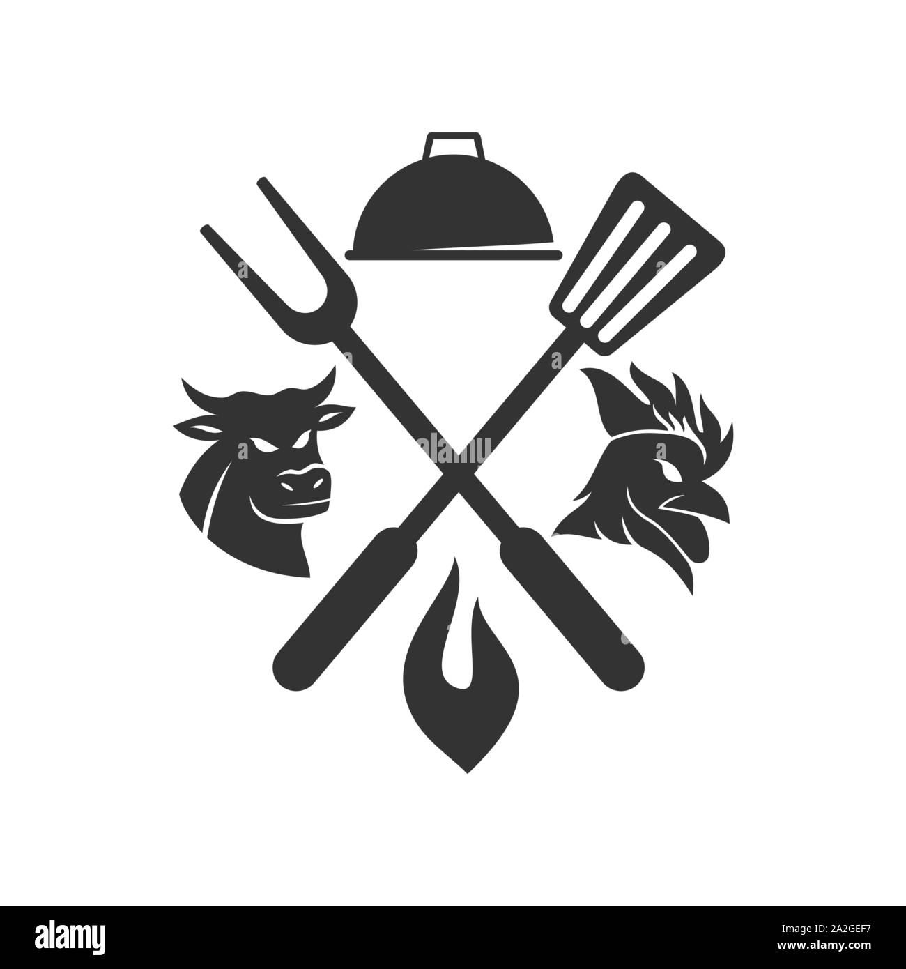 Barbecue chicken beef bull logo template vector badge Design Stock ...